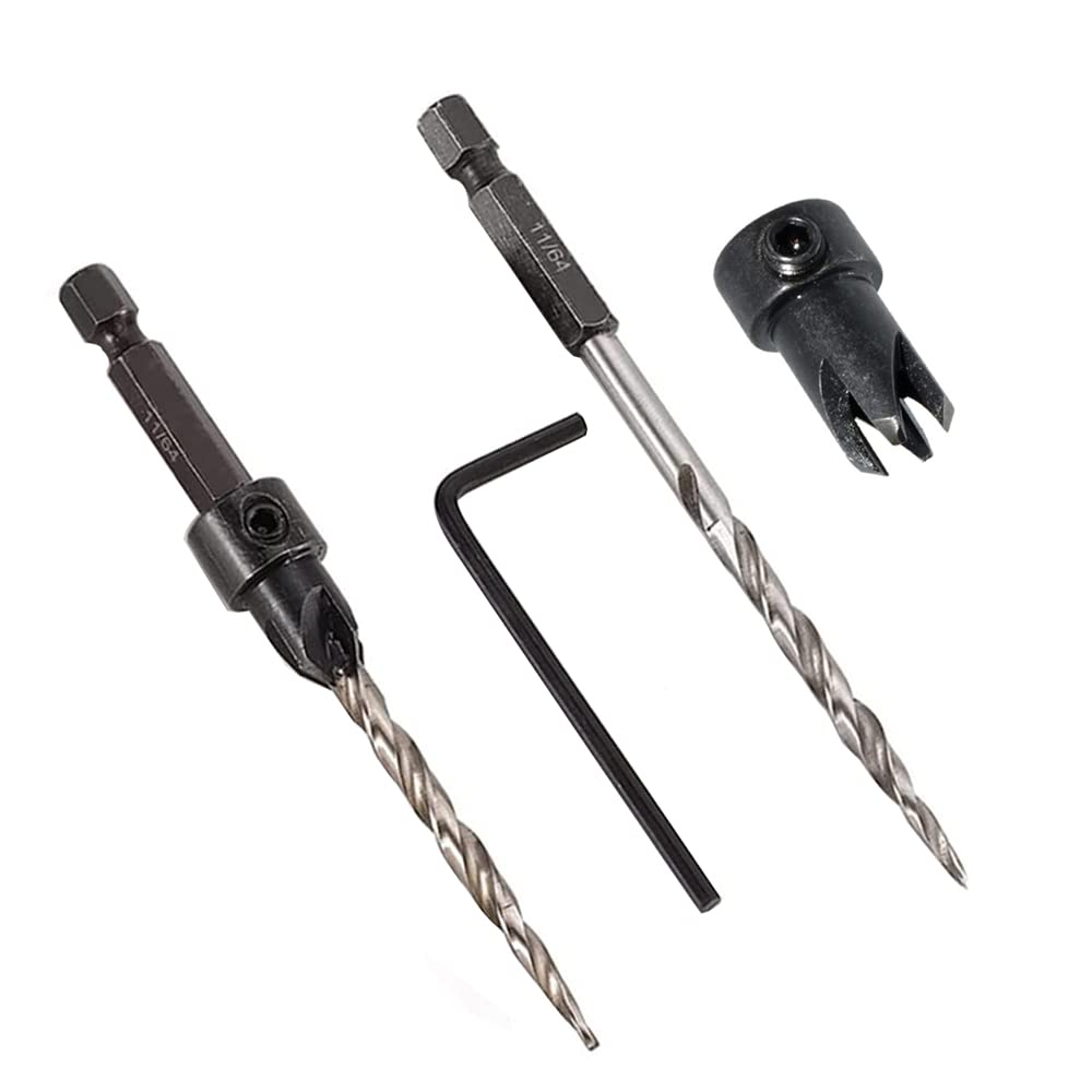 Eyech 5pc Wood Countersink Drill Bit Set Taper Drill Countersink Set 1/4" Hex Shank for Woodworking 7/64 9/64 11/64 3/16 7/32