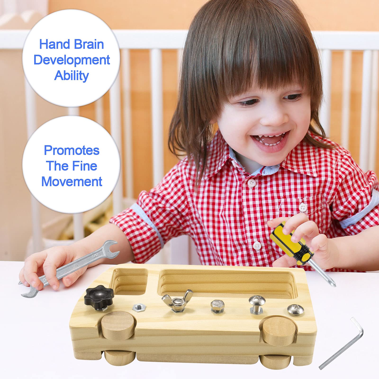Montessori Screwdriver Board Set Toddler Real Tools Wooden Montessori Toys with Bolt Toddler Fine Motor Skill Construction Building STEM Sensory Toy Preschool Classroom Learning for 3 4 5 Year Olds