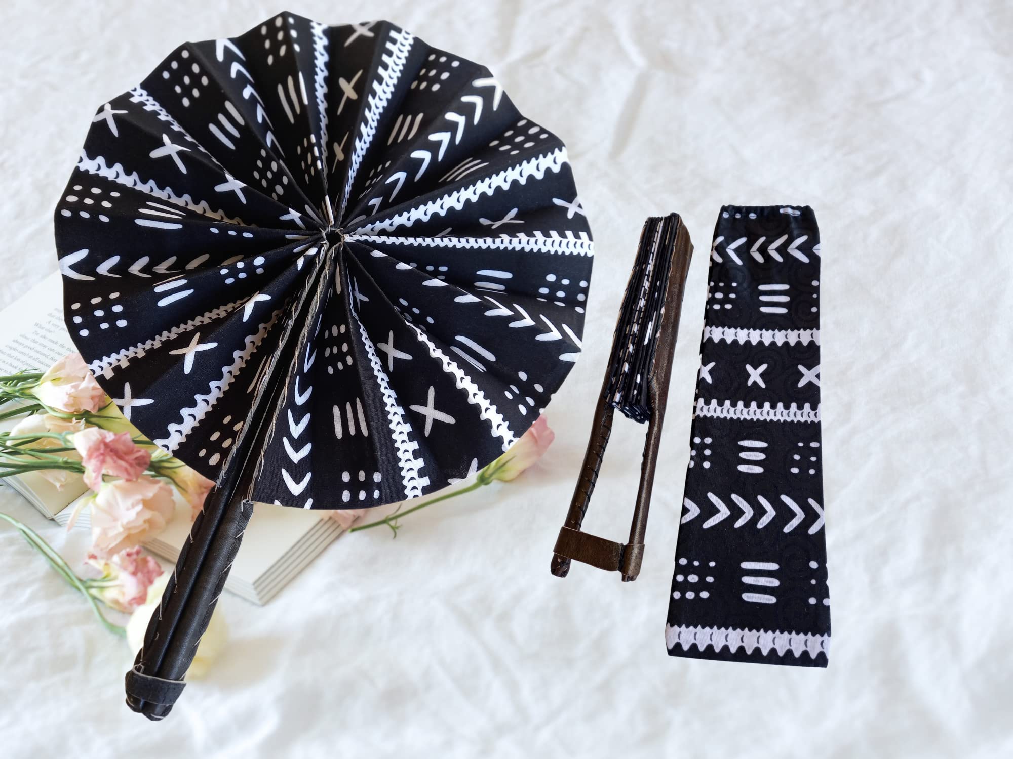 BKOFASHION African Handheld Fan - Handmade Round Folding Design - Unique Handheld Fan with Traditional African Fabric - Handcrafted Elegant African Round Fan - Handheld Fan (Design 8)