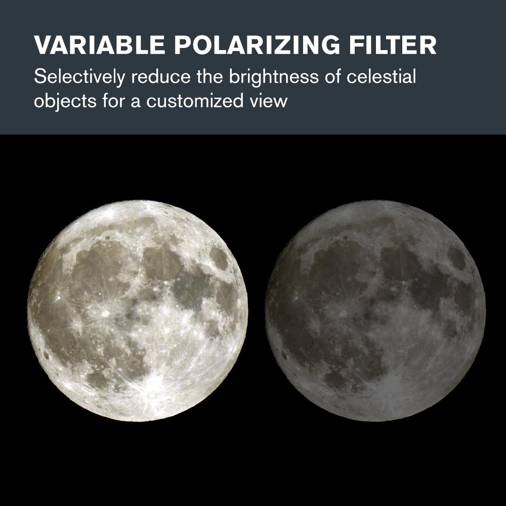 Celestron β Variable Polarizing Moon Filter for Telescopes β Fits 1.25" Telescope Eyepieces β Adjustable 1-40% Light Transmission β Perfect Filter for Moon, Venus, and Double Star Viewing