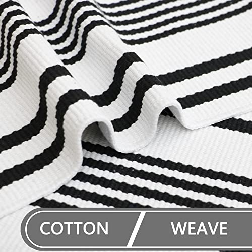 MUBIN Cotton Black and White Striped Rug, 27.5" x 43" Outdoor Reversible Hand Woven Washable Rug Porch Entryway Stripe Carpet for Layered Front Door Mats