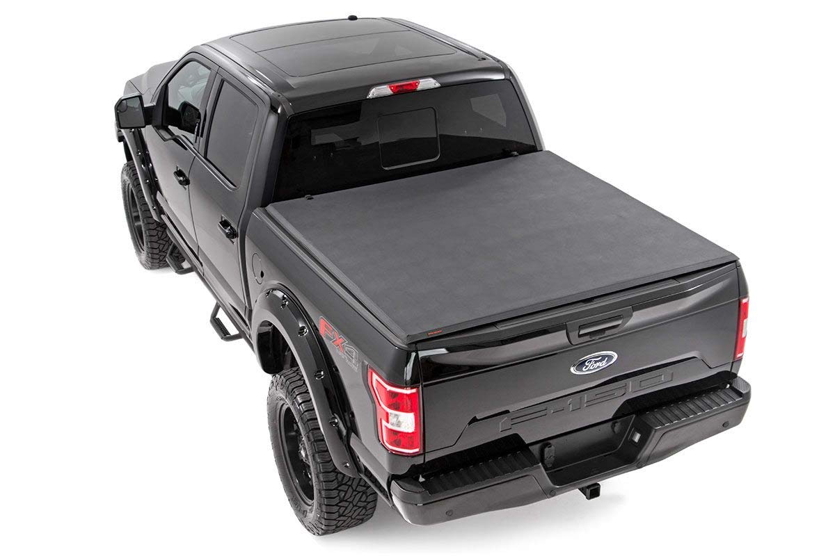 Rough Country Soft Tri-Fold Truck Bed Tonneau Cover for Ram 1500/2500 (2009-2018) - Fits 6'4 Bed, Weather-Resistant Bed Cover