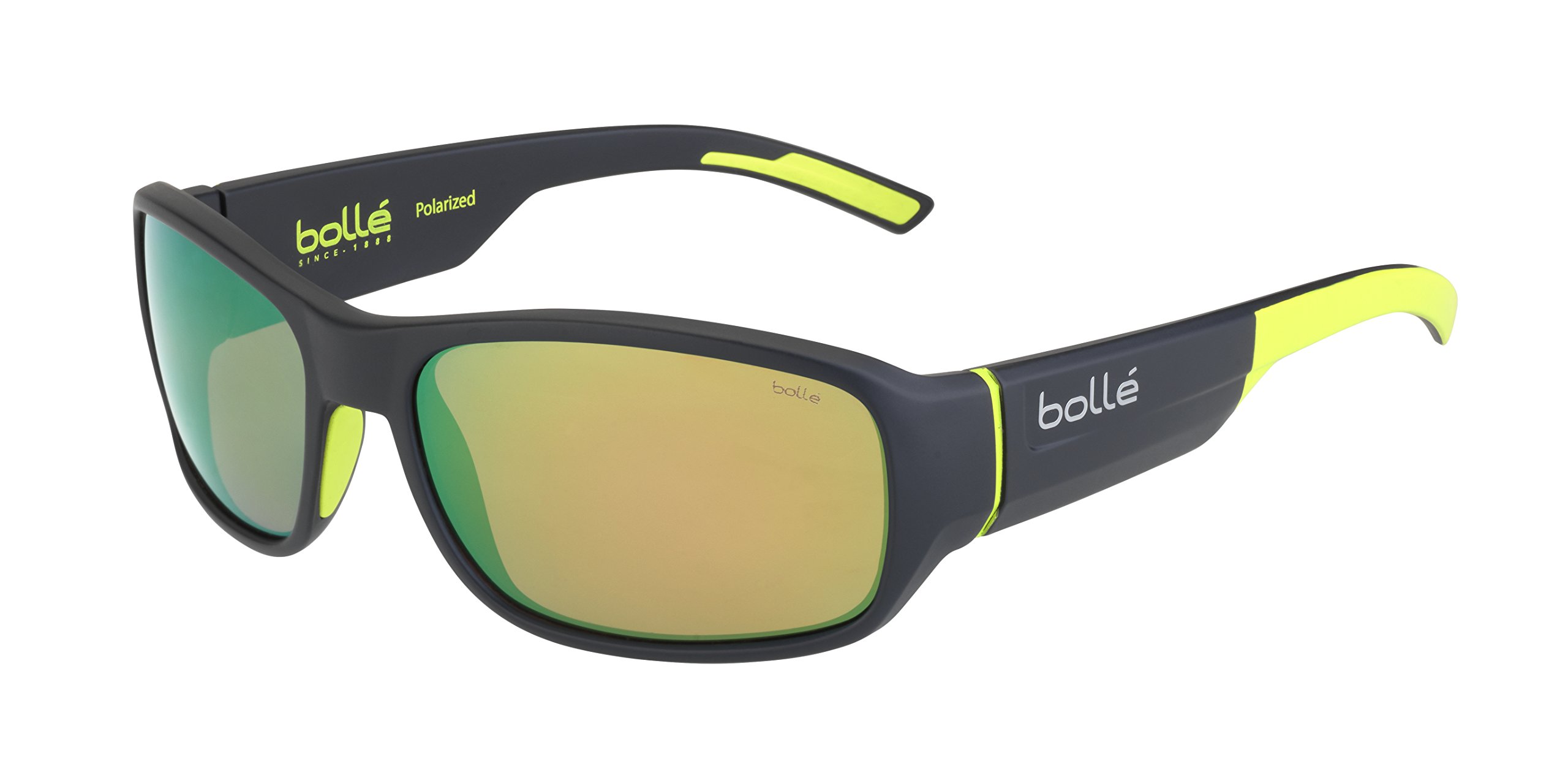 Bolle Heron Matte Dark Grey Yellow 12380 Sunglasses Polarized Brown Emerald M