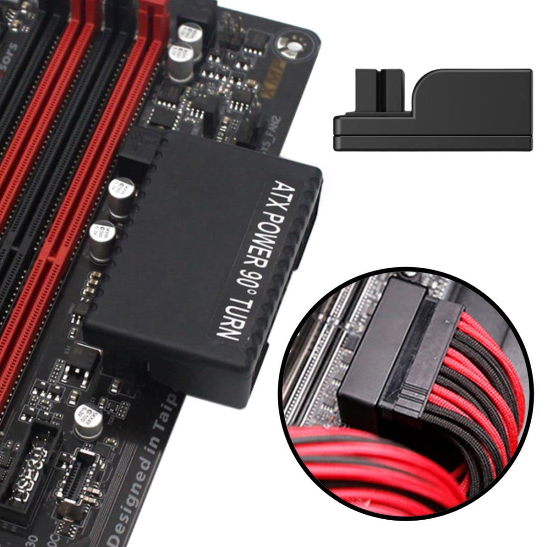 chenyang ATX 24Pin Male to Female 90 Degree Angled Mainboard PSU Power Supply Header Direction Gender Changer Connector Adapter Overmold Type