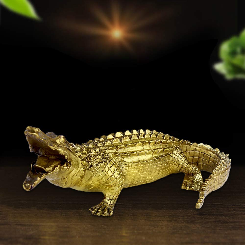 BRASSTAR Brass Crocodile Statue 9.8β(H) Egyptian Oriental Sculpture Home Garden Ornament Handcraft Alligator Gift Collection PTZY013