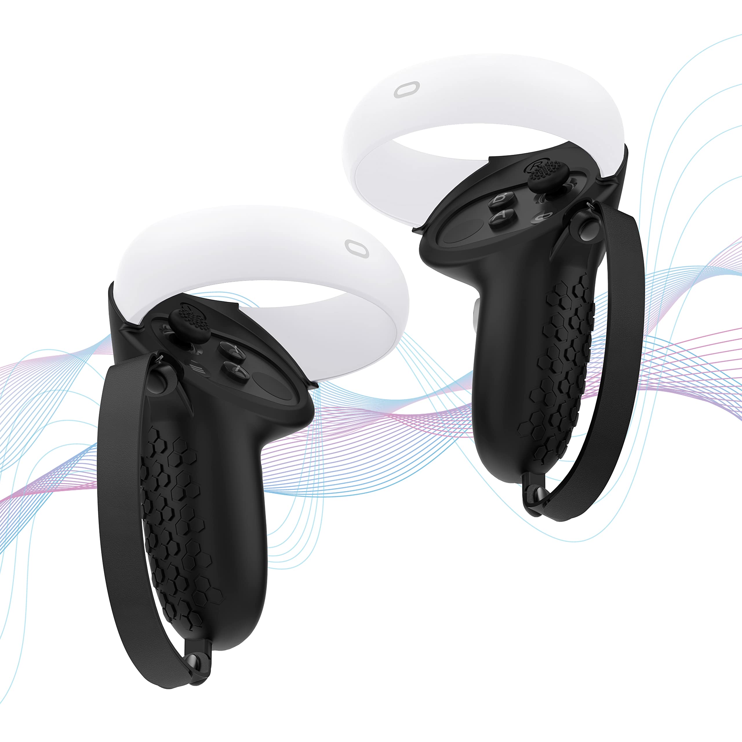 Controller Grips Cover Compatible with Quest 2 Accessories,Silicone Material Cover Protector with Adjustable Knuckle Straps 1Pair