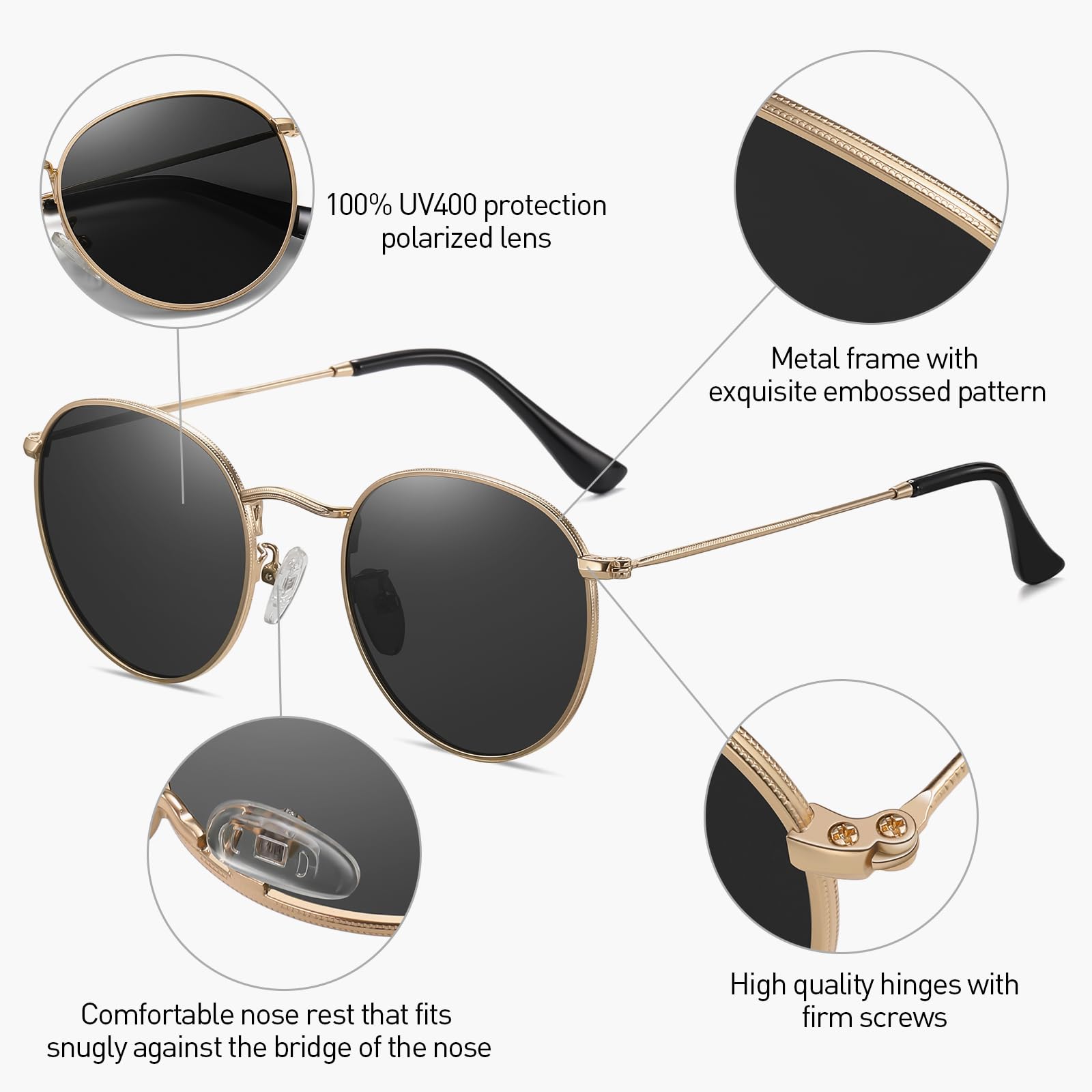Clear Ant 2PC Polarized Small Sunglasses for Women Vintage Sunglasses Classic Women's Trendy Retro Round Hexagonal Shades