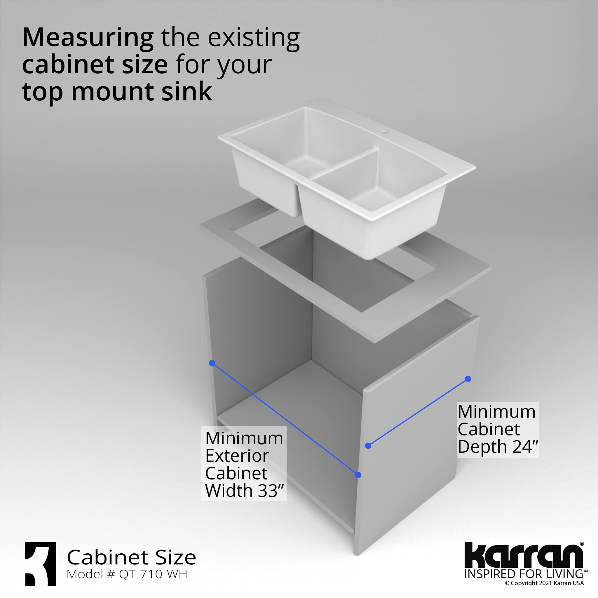 Karran QT-710 Drop-in Quartz Composite 33 in. 1-Hole 50/50 Double Bowl Kitchen Sink Kit in White