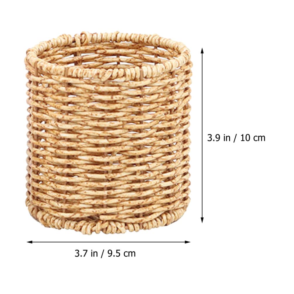 Cabilock Pen Holder Desktop Sundries Organizer Boho Desk Accessories Rattan Storage Bins Pen Cup Table Pen Organizer Pencil Holder Willow Basket Plastic Office Multifunction