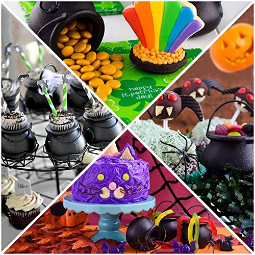 FUTUREPLUSX 12 PCS Black Cauldron Kettles, Plastic Witch Cauldron Candy Serving Bowls Mini Black Buckets for St.Patrick's Day Halloween Wizard Theme Party Favor Decor
