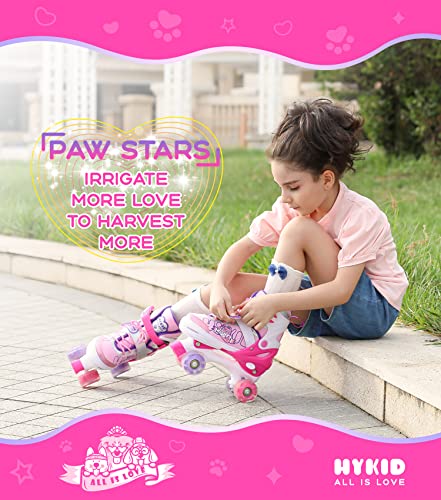 HYKID Paw Stars 4 Size Adjustable Roller Skates with Light Up Wheels,Safe for Girls Kids Toddler, Trimmable Insole Included (Small)