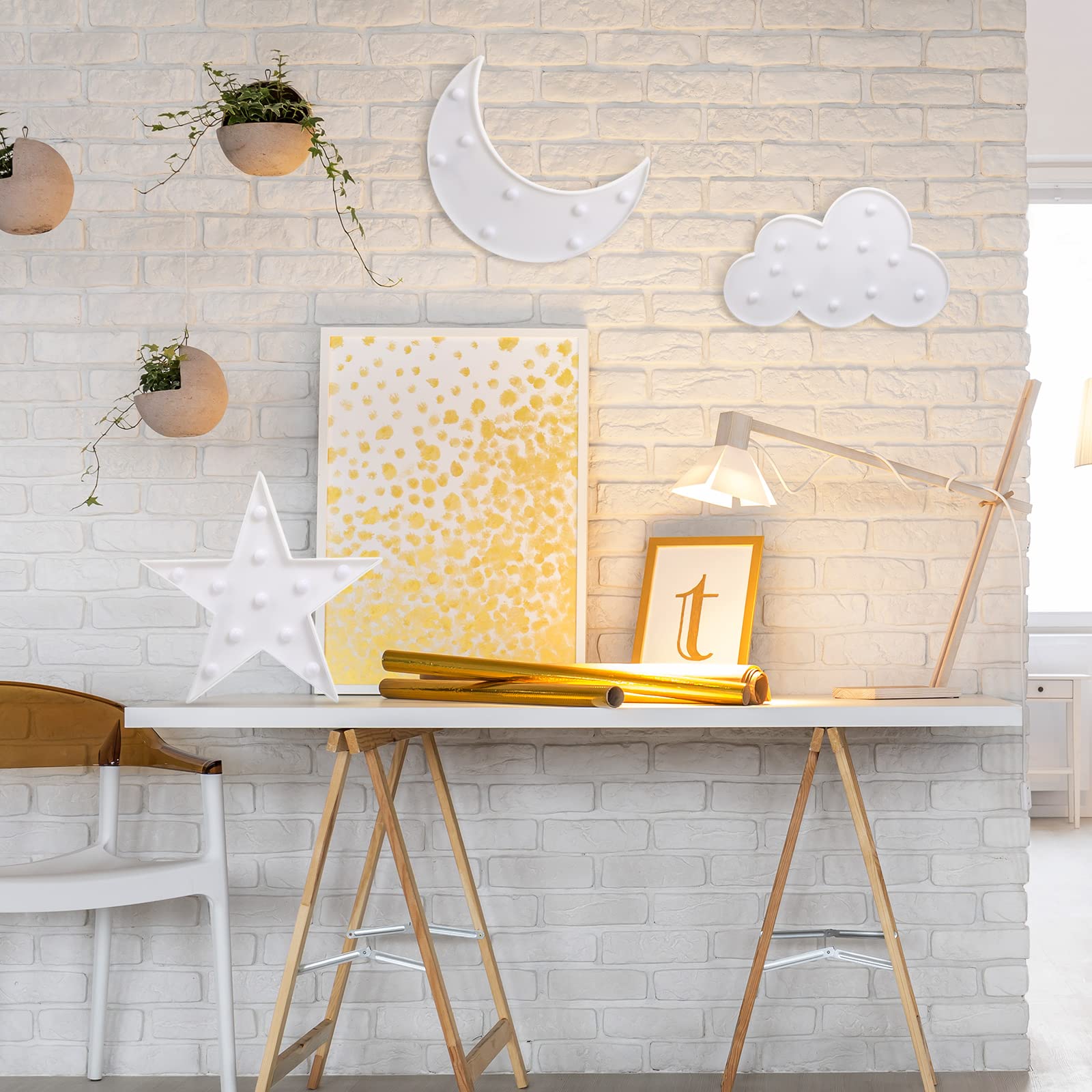 Coume 3 Pcs Decorative LED Night Lights 3D Crescent Moon Star Cloud Night Lights Remote Control Room Lights for Birthday Party Holiday Baby Room Nursery Decoration(Blue)