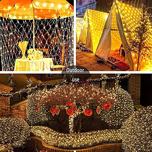 QDY -Net Lights Outdoor Mesh Lights LED Bush Lights 8 Modes Decor Lights for Home Fence Garden Roof Window Indoor Decoration,2 Warm White,6x4m 880LED