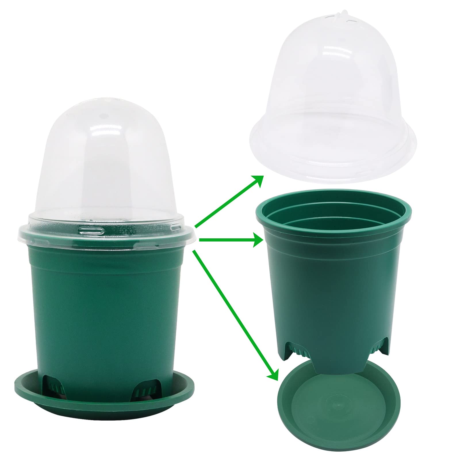BENLIUDH 4 inch Pots for Plants, Planters for Indoor Plants Gardening Plastic Flower Pots and Seed Starter Tray with Humidity Dome Plant Containers Kit (Set of 4)