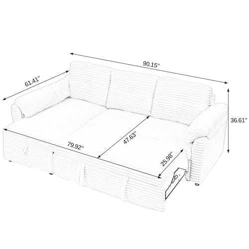 Corduroy Tufted Upholstered Left Facing Sleeper Sectional Sofa, L-Shaped Pull Out Sleep Couch Bed Modular Convertible Sofabed with Right Storage Chaise and Pillow-top Armrests for Living Room