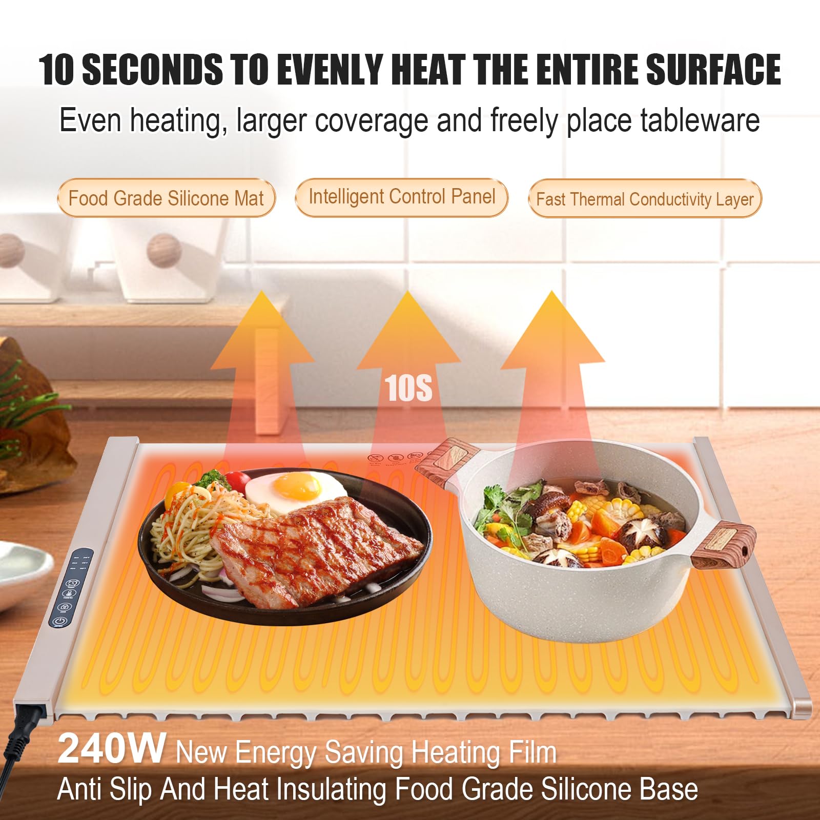 Electric Warming Tray 2024 New,Portable Silicone Food Warmer Heater Mat,Travel Roll Up Fast Heating Pad,Foldable Keep Plates Fast Warm for Buffets Party,Large Surface Area