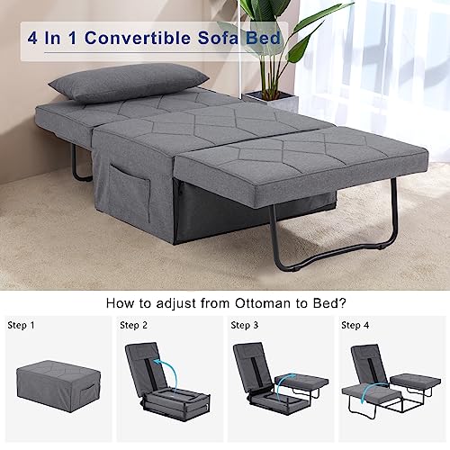 Mdeam Upgraded Sleeper Chair Bed Sofa Bed 4 in 1 Multi-Function Folding Ottoman Bed with Adjustable Backrest for Small Apartment/Living Room,No Installation(Light Gray)