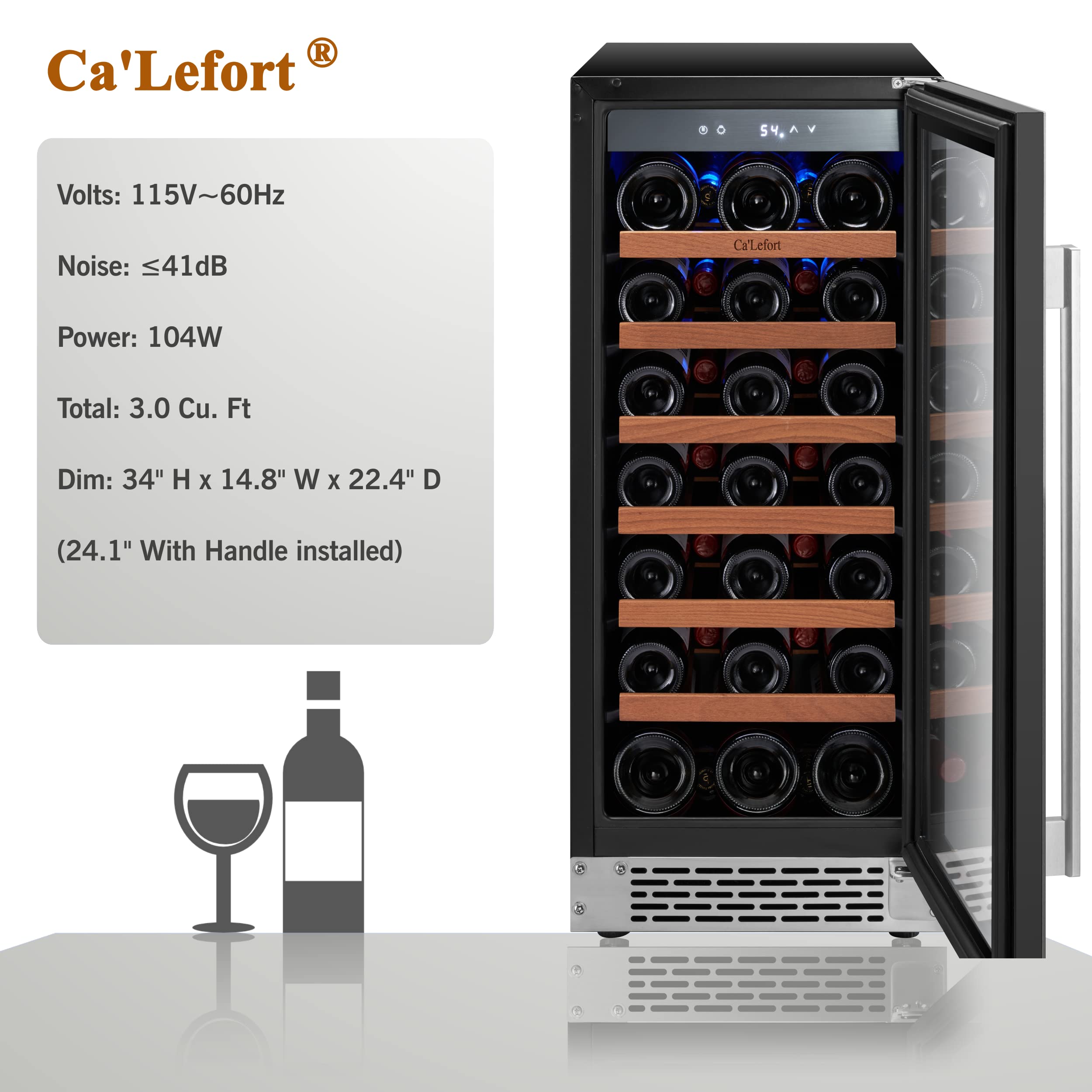 Ca'Lefort 30 Inch Wine Cooler Refrigerator, 15" Single Zone Wine Refrigerator and 15" Single Zone Wine Fridge Chilled Wine, Holds 66 Bottles (Package of two 15")