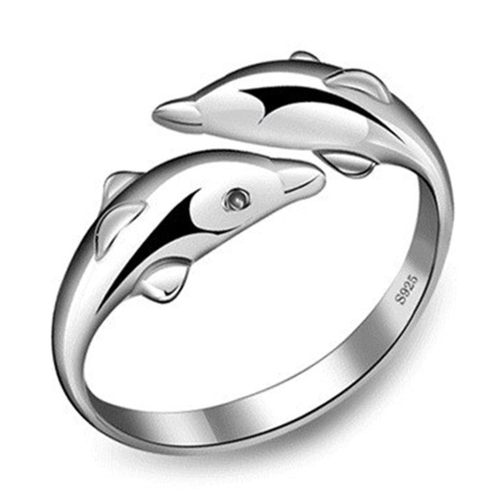 Couple Crystal Decorated Rings, Cute Dolphin Rings, 925 Sterling Silver Rings, Dating Rings
