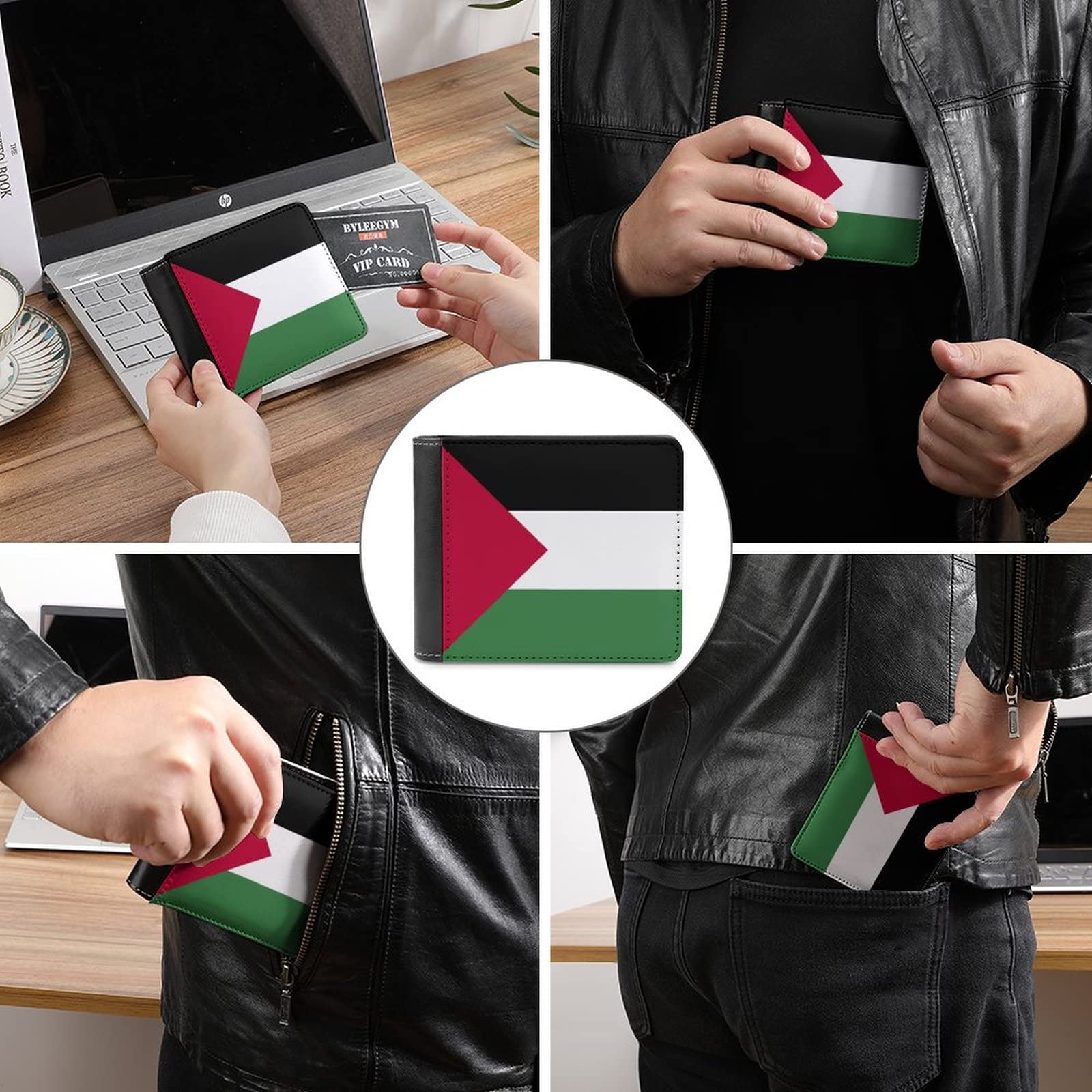 Wallets for Men Palestine Flag Bifold Leather Pocket Wallet Short Purse Personality Fashion Card Holders