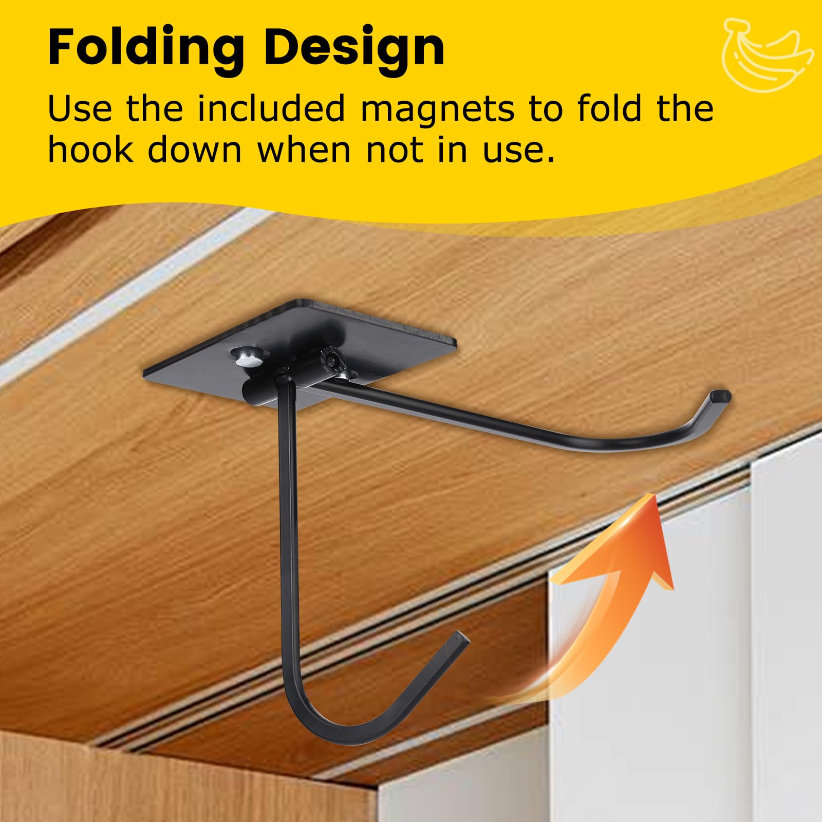 DAJIANG Self Adhesive Banana Hook, Foldable Metal Banana Hanger Hook Under Cabinet to Keep Bananas Fresh, Banana Holder for Bananas or Other Kitchen Items (1)