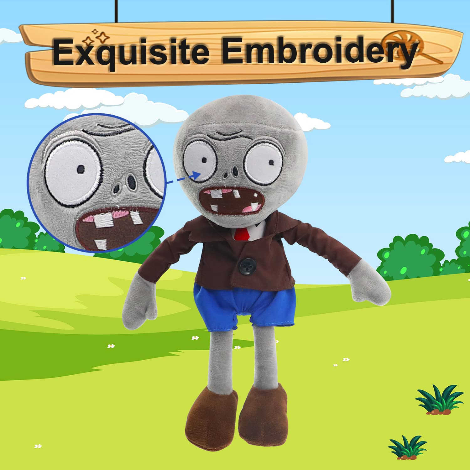 Maikerry 1 PC PVZ Zombies Plush Toy Brown Coat Normal Zombies Toys,Halloween Christmas Birthday Decoration Zombie Plush Doll