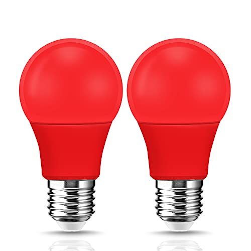 EvaStary LED Red Light Bulb 60W Equivalent, A19 LED E26 Base Red Color Light Bulbs, 9W Red LED Bulb for Halloween, Christmas Decoration, Party, Bars, Porch Lights, Holiday Mood Lighting, Pack of 2