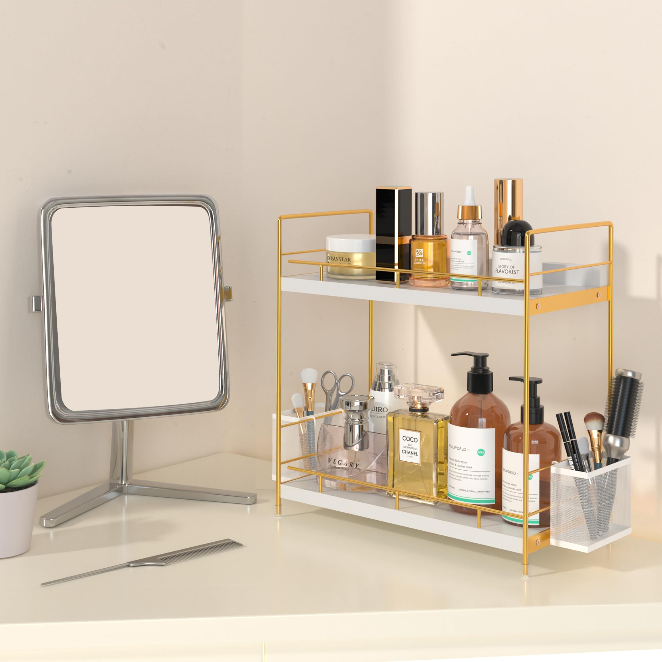 BSTSLL Bathroom Organizer Countertop, 3 Tier Bathroom Counter Organizer with Basket for Skin Care Organizer, Bathroom,Kitchen, Vanity Organizer