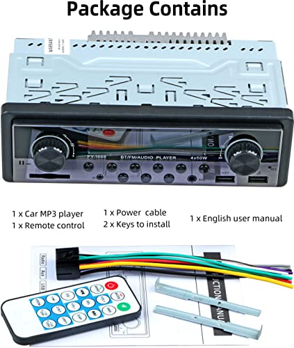 FYPLAY Dual USB Car Stereo Radio Receiver - Single Din, Bluetooth Hands Free Calling, Support USB/SD/AUX/MP3, with Clock Display LCD, Dual Knob Car Multimedia Audio Player, USB Fast Charging