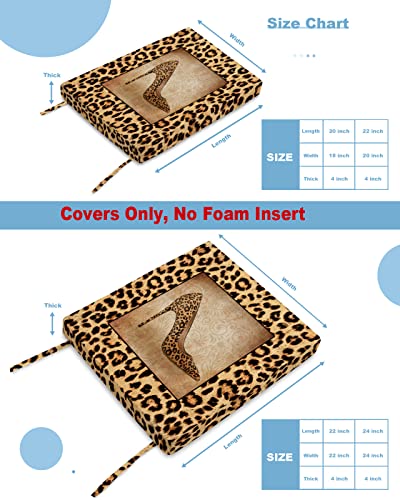 Leopard Print Chair Cushion Covers, Removable Stretch Non-Slip Chair Seat Covers, Washable Elastic Furniture Slipcovers Protector Indoor Outdoor Use 2 Pieces, Brown Animal Texture High Heels