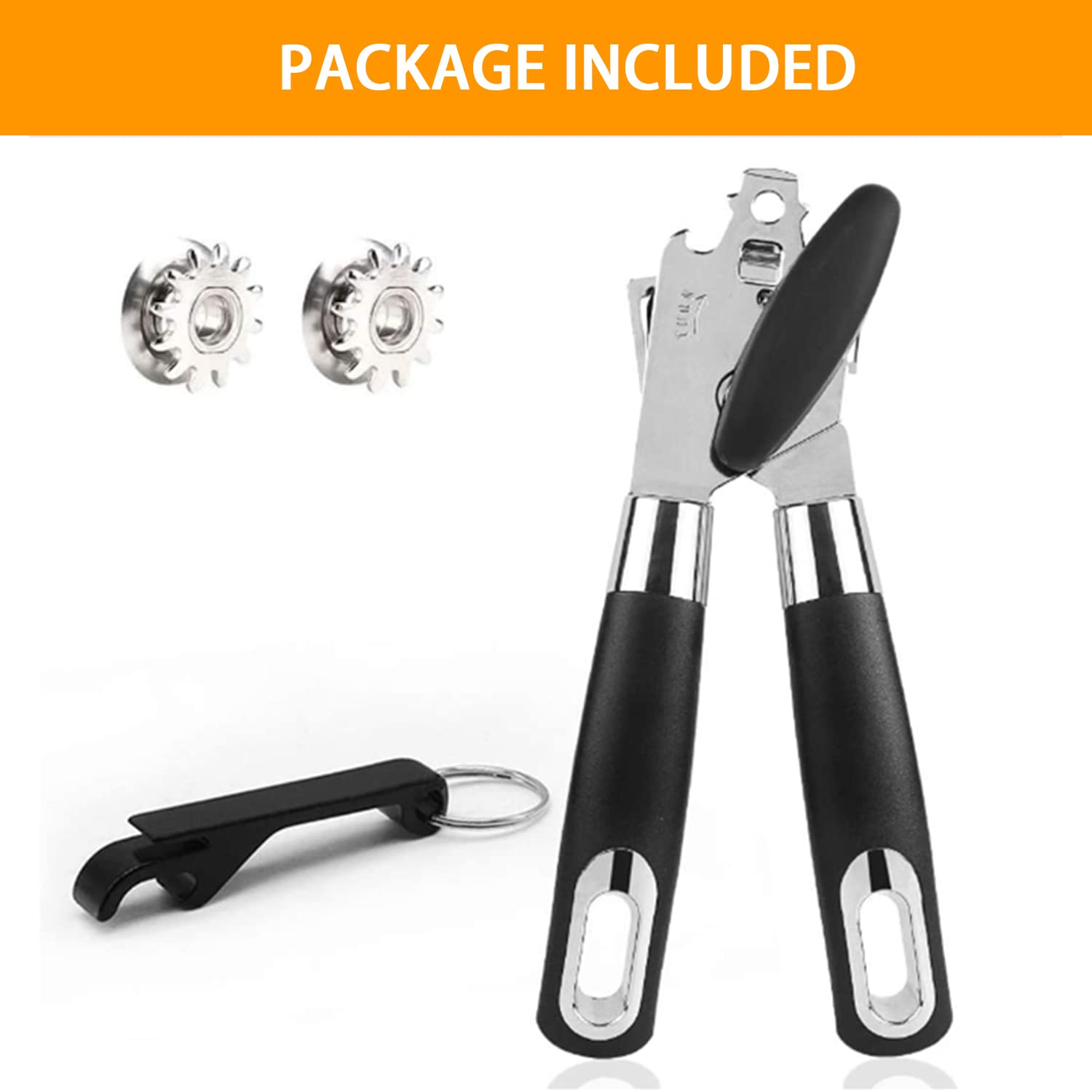 Can Opener, Stainless Steel Manual Can Opener with Effort-Saving Large Knob, Mulitfunctional Bottle Lid Jar Opener with Soft Non-Slip Handle for Kitchen Restaurant Gift