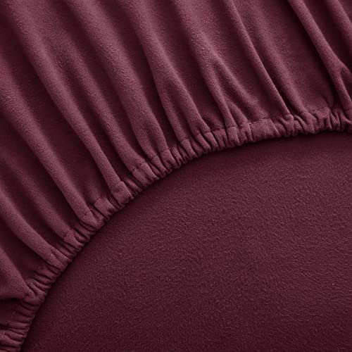 Flannel Sheets Warm and Cozy Deep Pocket Breathable All Season Bedding Set with Fitted, Flat and Pillowcases, Twin, Burgundy Red