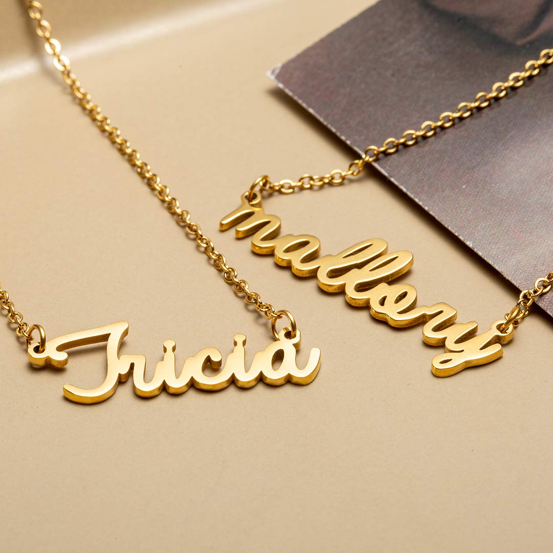 Awegift Name Necklace Big Initial Gold Plated Best Friend Jewelry Women Gift for Her Ava