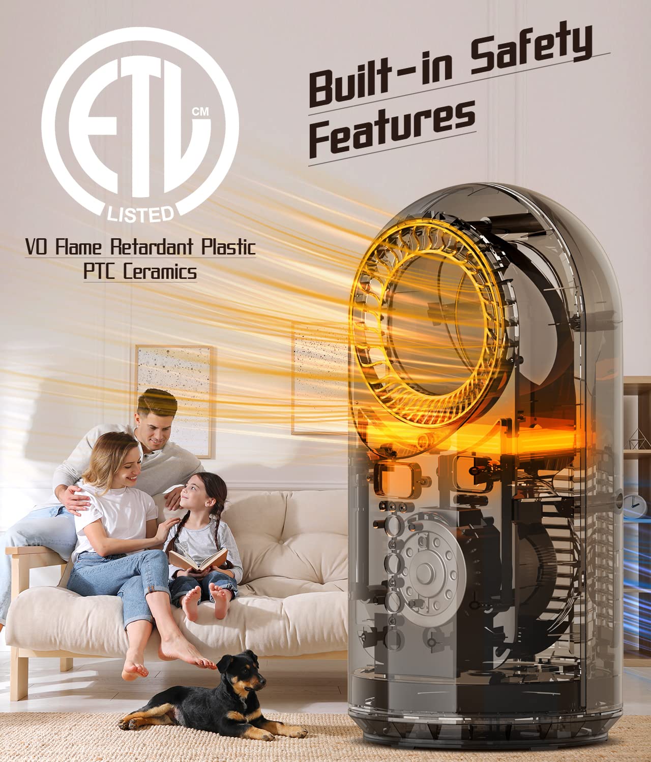 WAPEMORK Space Heater for Personal Use, Portable Indoor Electric Heaters, Small Bladeless Heater Fan with Adjustable Comfort Control Thermostat, Safe and Quiet for Bathroom Office Desk Baby Room (Black)