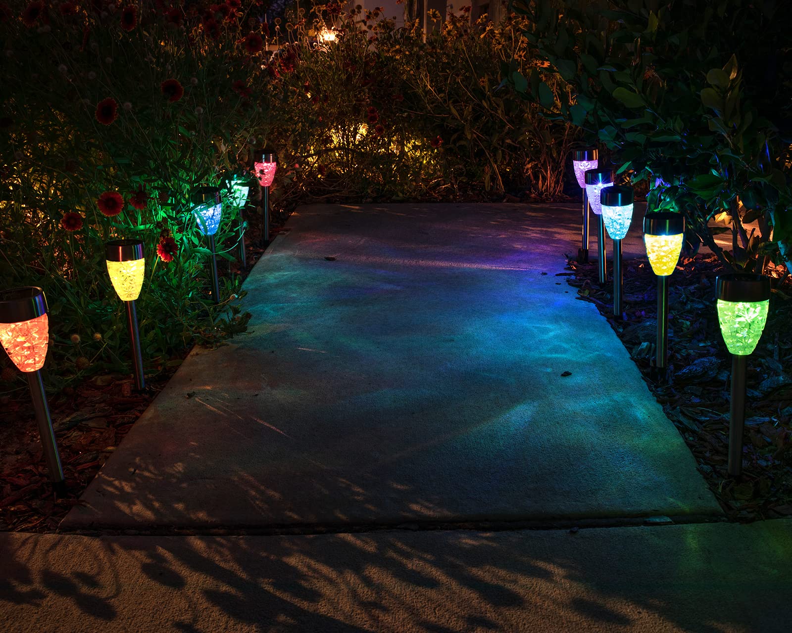 Morvat LED Auto Solar Powered Outdoor Path Lights with Watertight Lens for Garden Yard & Pathway, Bright Waterproof Landscape & Patio Lighting, Dusk to Dawn (Color Changing)