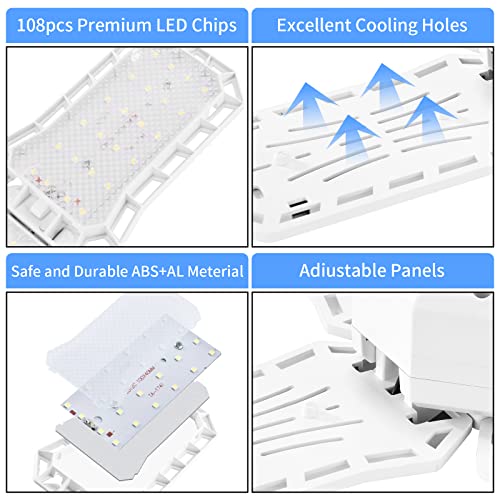 Mutois LED Garage Light, 2-Pack Garage Lights Ceiling LED Shop Light 100W Deformable Garage Lights Bulb E26/E27 6500K LED Garage Lighting, Garage Lights for Garage Workshop Basement Warehouse Barn