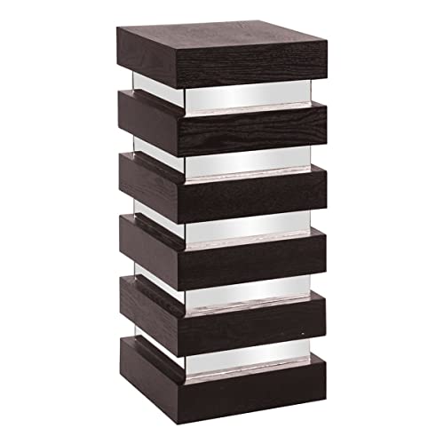 Howard Elliott Stepped Pedestal Accent, Medium, Black Wood and Mirror, 12 x 12 x 28 Inch Table