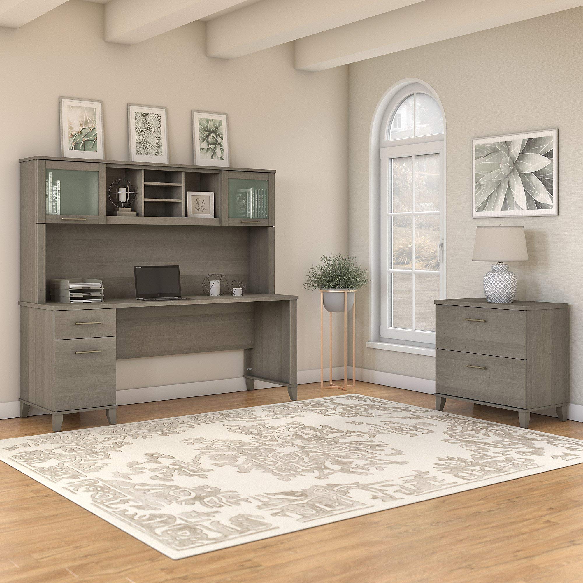 Bush Furniture Somerset Office Desk with Hutch and Lateral File Cabinet, 72W, Ash Gray