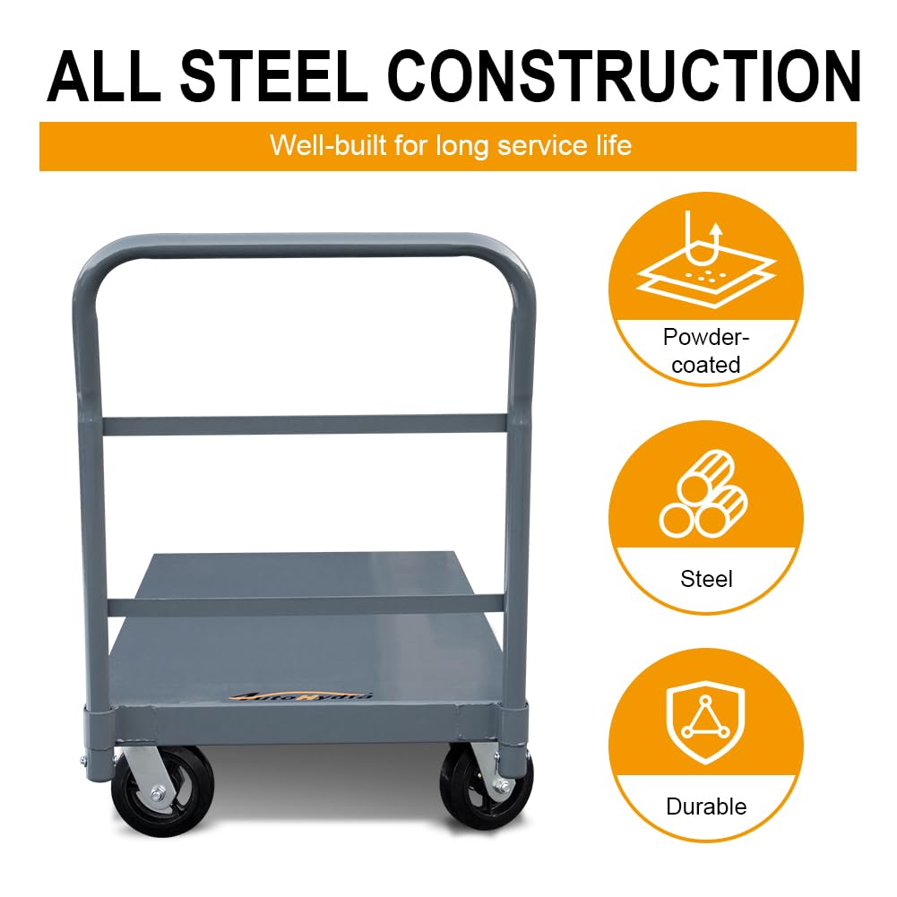 DMC-FPPS 48" L x 24" W Steel Platform Truck 2000 Lb. Loading Capacity Heavy Duty Flatbed Hand Truck Utility Push Cart with 6"x4" Rubber Casters