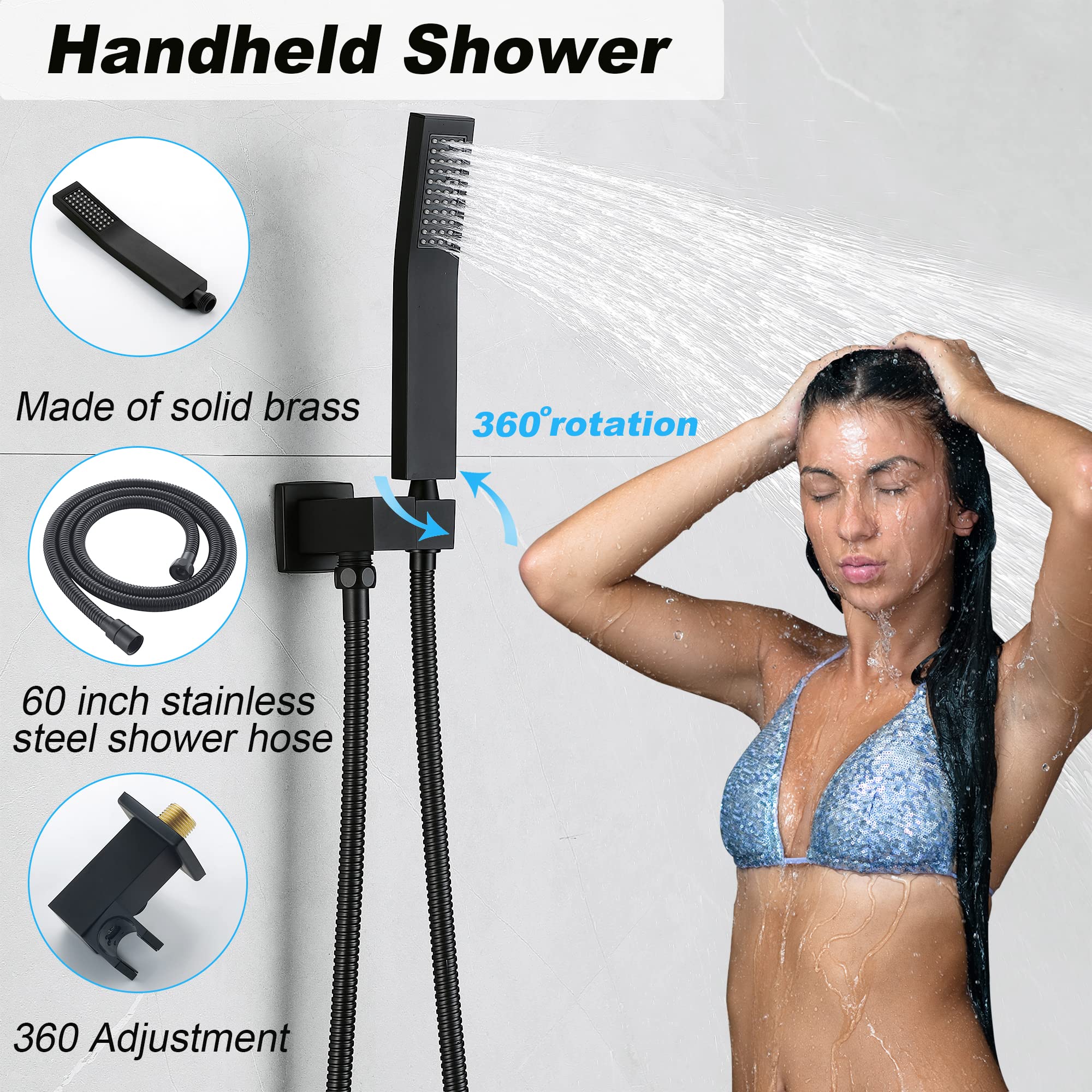 DMDMBATH Shower System Matte Black with 10 inch Rain Shower Head High Pressure Shower Faucet Set Shower Fixture Complete Combo Set Bathroom Bathtub Shower Trim Systems (Matte Black)