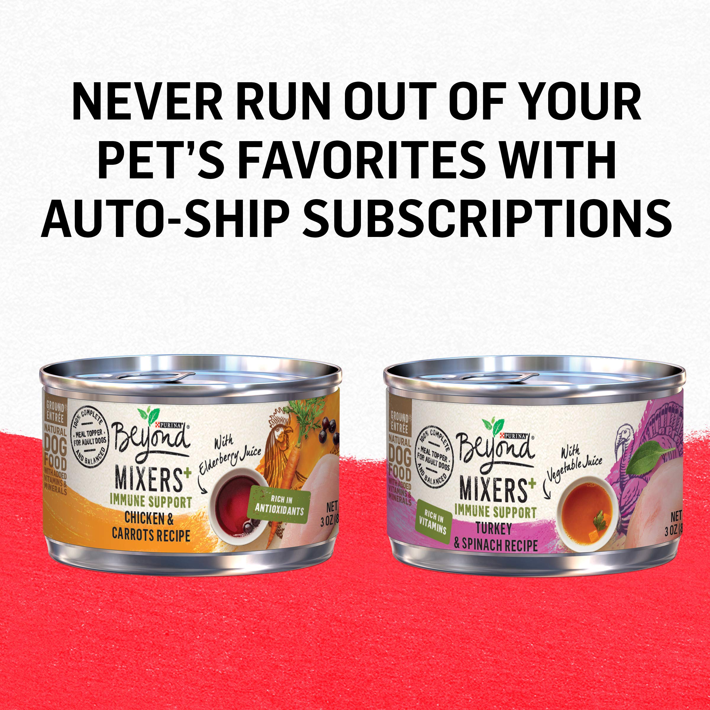 Beyond Purina Natural Wet Dog Food Complement Variety Pack, Mixers+ Immune Support Chicken & Turkey Recipes - (3 Packs of 6) 3 oz. Cans