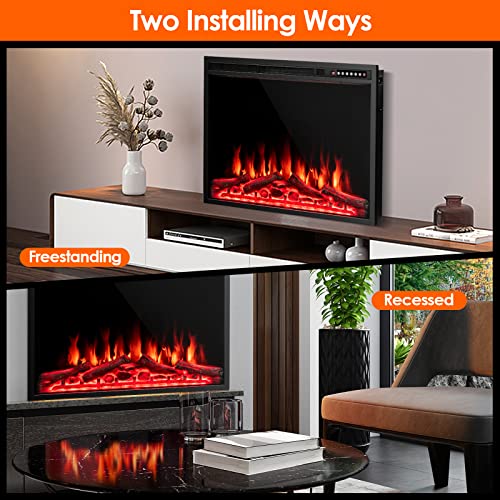 GOFLAME 34 Inch Electric Fireplace Insert, Freestanding & Recessed Ultra Thin Electric Fireplace with 5100 BTU Heat Output, 4 Flame Bed & Flame Colors, Remote Control, Overheat Protection, 750W/1500W