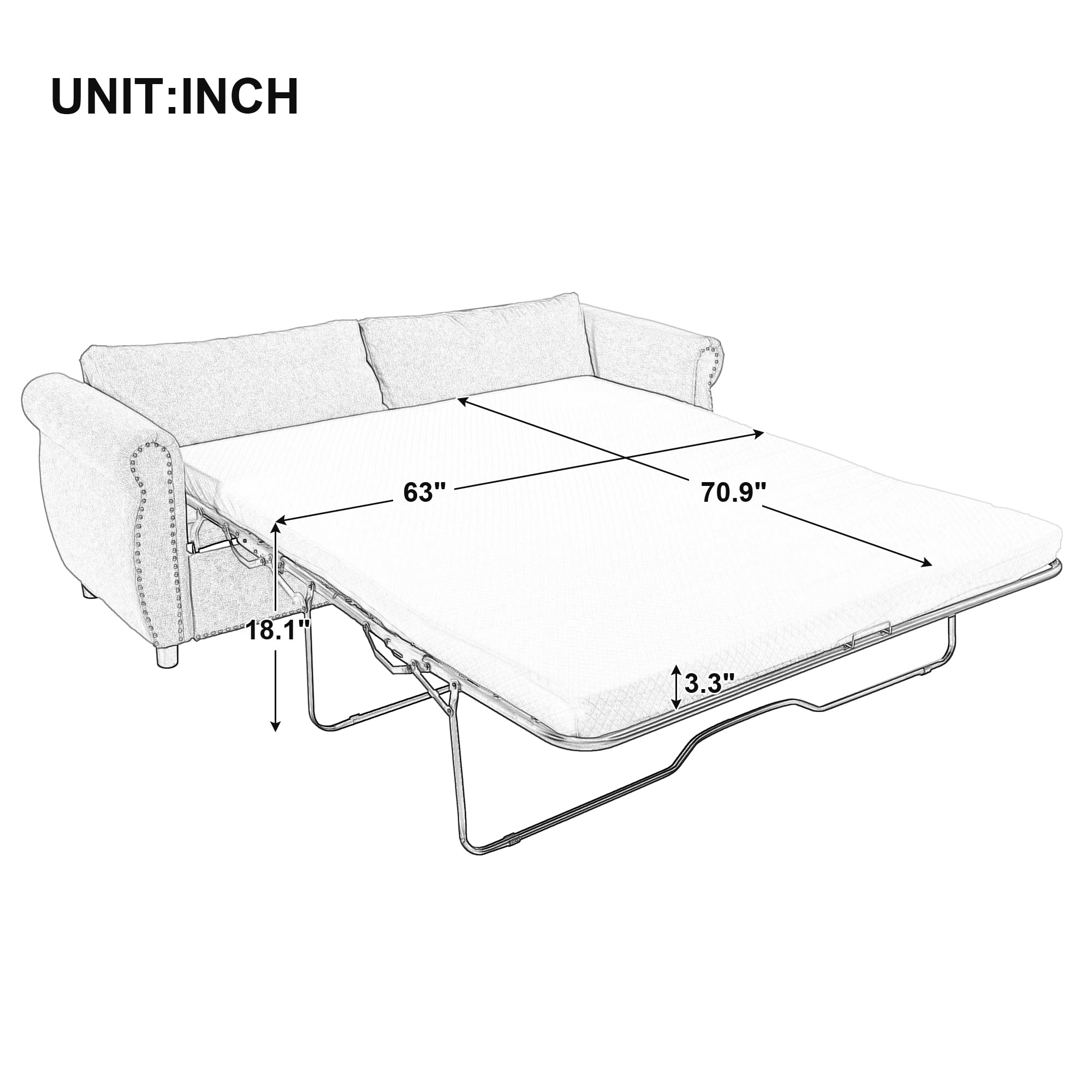 DAMAIFROM Sleeper Sofa Bed, 2 in 1 Pull Out Sofa Couch Bed Loveseat Sleeper with Mattress, 81" Large Convertible Futon Sofa Bed Pullout Couch Bed Sleeper for Living Room Apartment, Grey