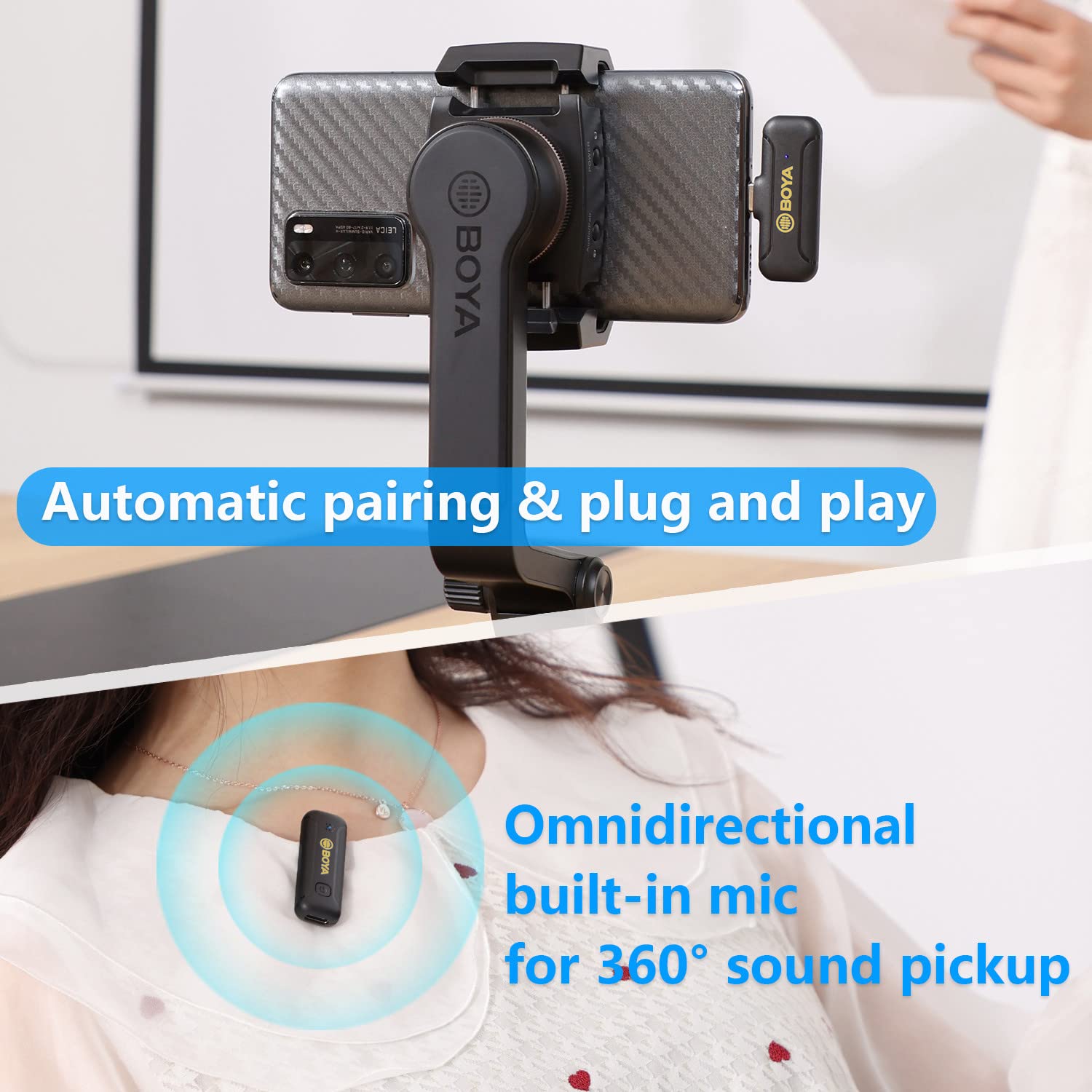 BOYA USB-C Wireless Lavalier Microphone Vlog, BY-WM3T2 U2 Lapel Microphone System for Android Devices, Tablets, iPhone 13, iPad PRO, PC Computers, Samsung, Google Pixel, Xiaomi