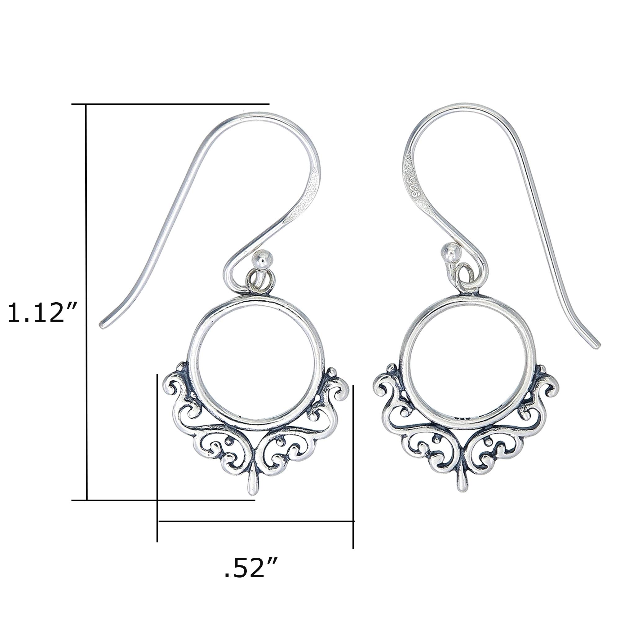 Boma Jewelry Sterling Silver Balinese Style Filigree Circle Dangle Earrings