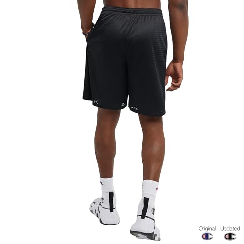 Champion Mens Shorts, Mesh Gym Lightweight Athletic (Reg. Big & Tall), Black C Patch Logo, X-Small US