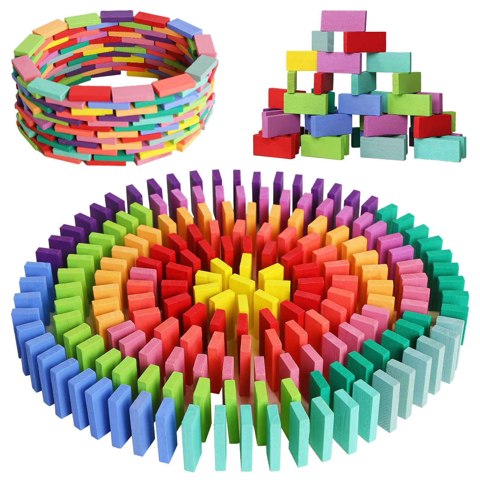 MCPINKY 360 PCS Colorful Wooden Domino Blocks, 12 Bulk Domino Blocks Racing Toy Educational Tile Game for Kids Birthday Party Favor