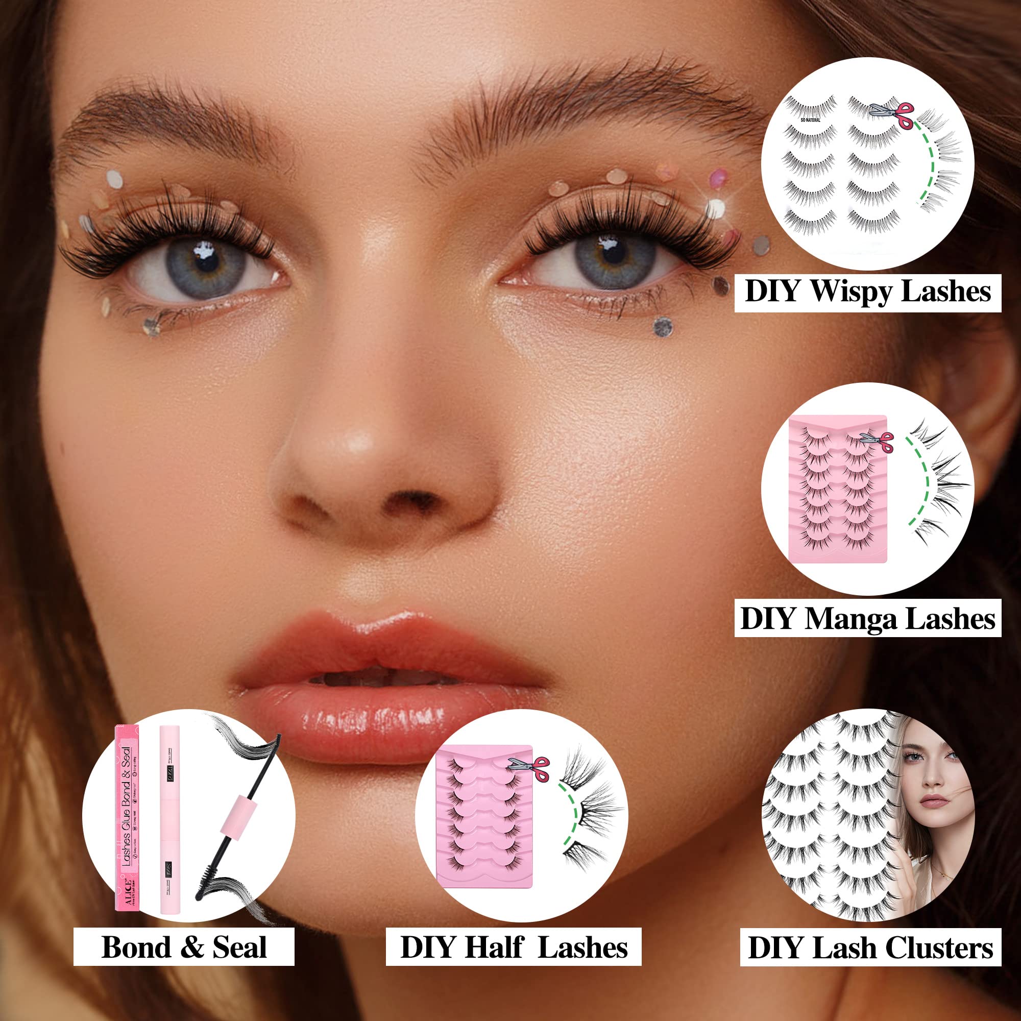 Cluster Lashes Glue Bond and Seal for DIY Lash Extension Strong Hold Long Lasting Waterproof Clump-resistant Eyelashes Glue (5ml×2)