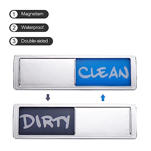 MECCANIXITY Dishwasher Magnet Clean Dirty Sign Silver Framed Rectangle Blue-Gray,Optional Gum,Magnetic for Dishwasher Kitchen Accessories Indication