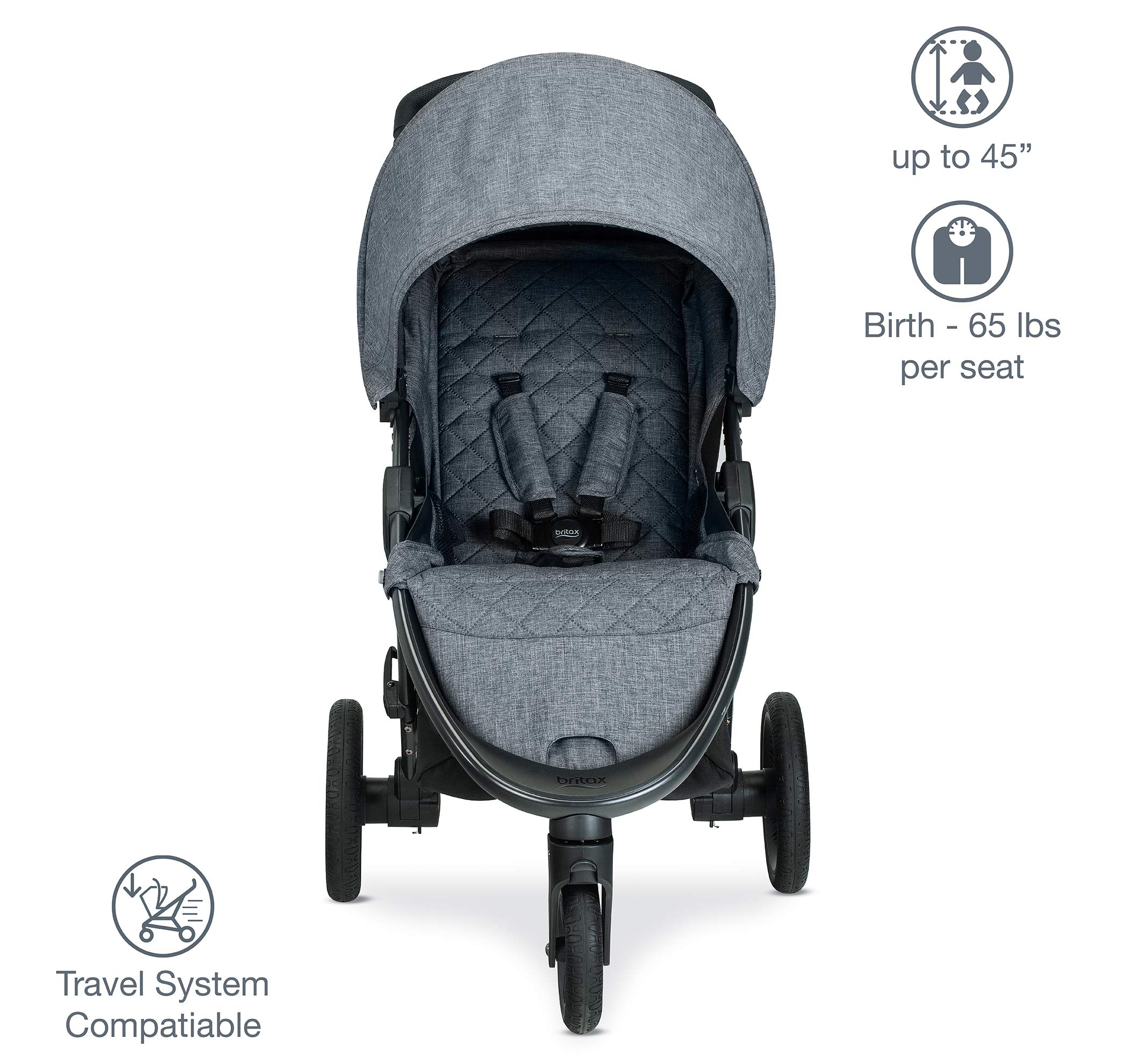 Britax B-Free Stroller | All Terrain Tires + Adjustable Handlebar + Extra Storage with Front Access + One Hand, Easy Fold, Vibe